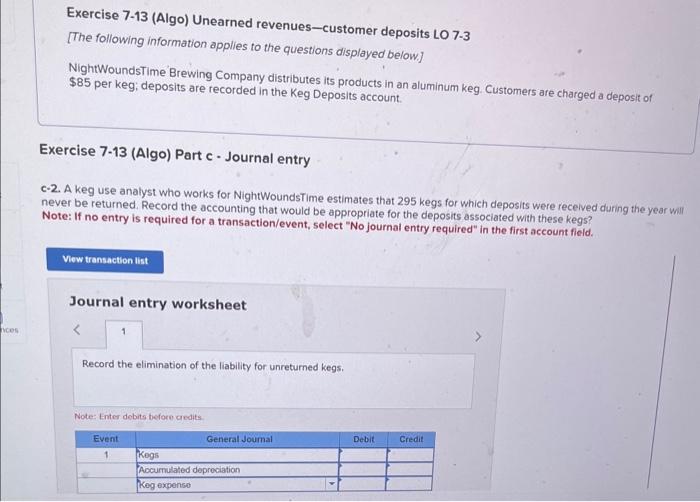 Solved Exercise 7-13 (Algo) Unearned revenues-customer | Chegg.com
