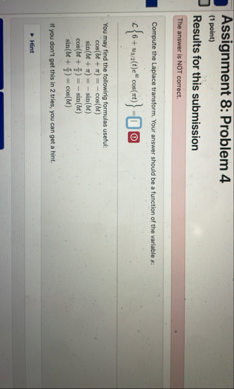 Solved Assignment 8: Problem 4(1 ﻿point)Results for this | Chegg.com