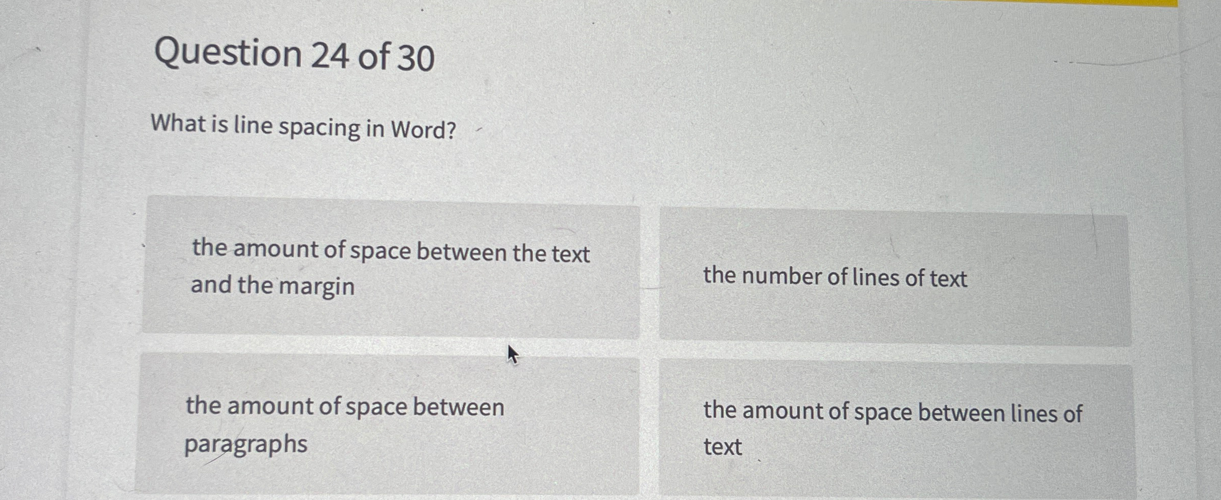 Solved Question 24 of 30What is line spacing in Word?the | Chegg.com Solved Question 24 of 30What is line spacing in Word?the | Chegg.com
