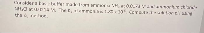 Solved Consider a basic buffer made from ammonia NH3 at | Chegg.com