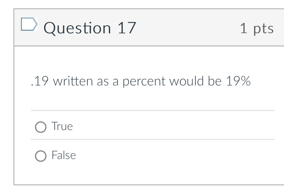Solved Question 171 ﻿pts. 19 ﻿written as a percent would be | Chegg.com