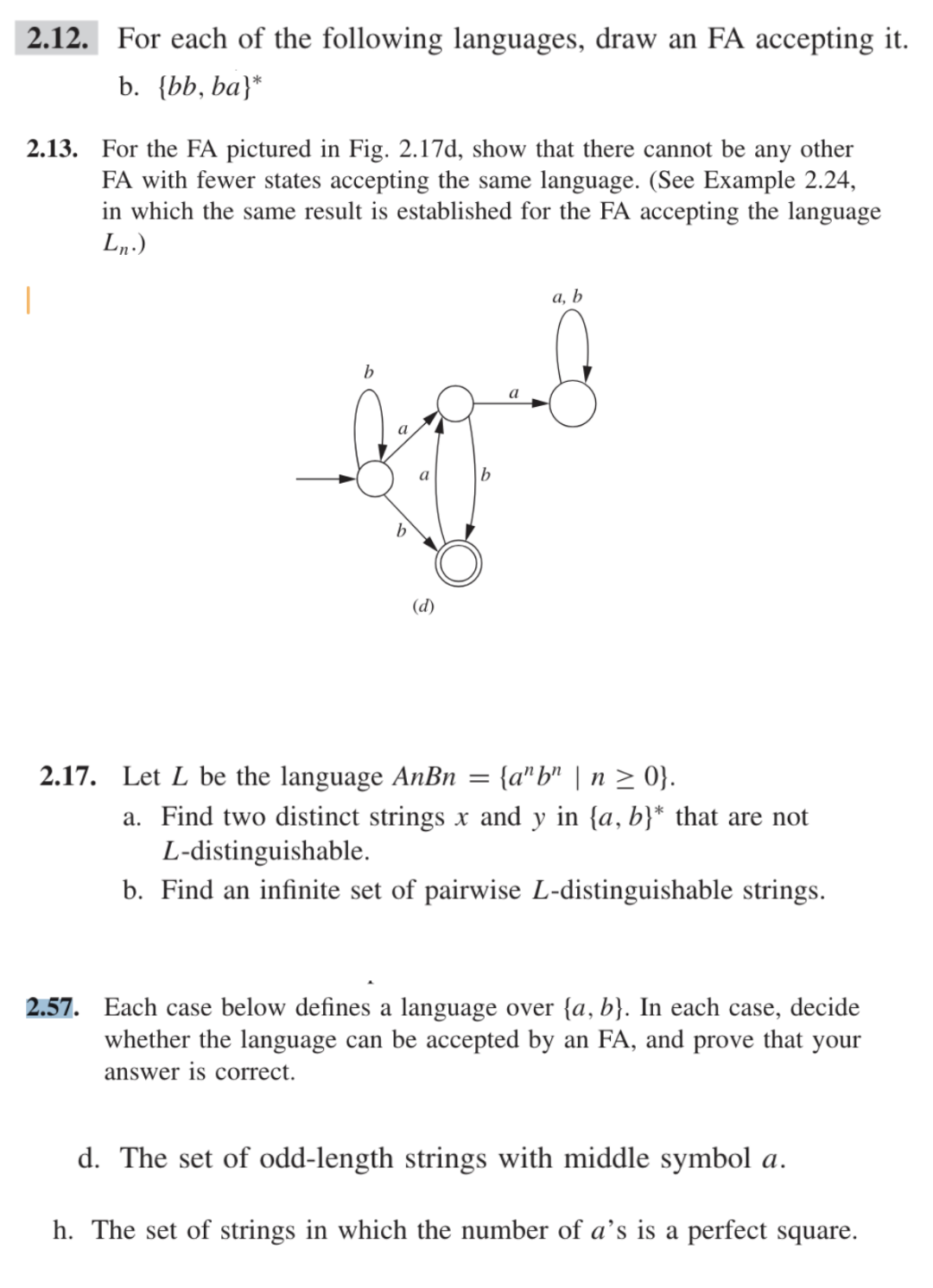 Solved 2.12. ﻿For each of the following languages, draw an | Chegg.com