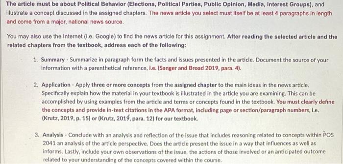 The article must be about Political Behavior | Chegg.com