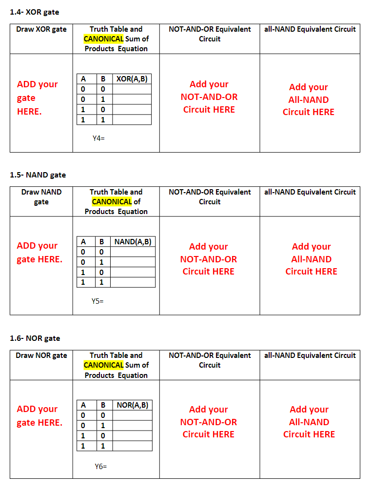 Solved Design 3 ﻿circuits by completing below: Draw the | Chegg.com