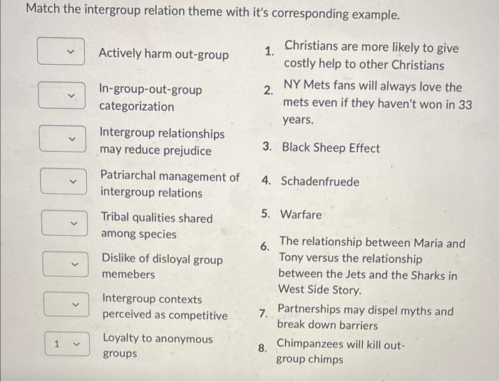 Solved Match the intergroup relation theme with it's | Chegg.com