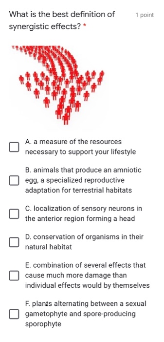 Solved 1 point What is the best definition of synergistic | Chegg.com
