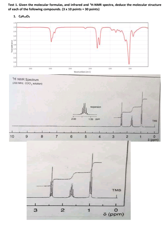 Solved Test 1. Given the molecular formulas, and infrared | Chegg.com