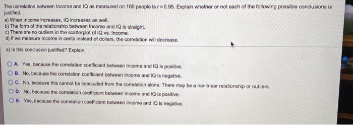Solved The correlation between income and IQ as measured on | Chegg.com