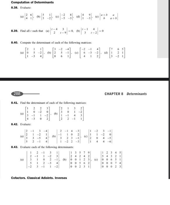 Solved Computation of Determinants 8.38. Evaluate: (a) | Chegg.com