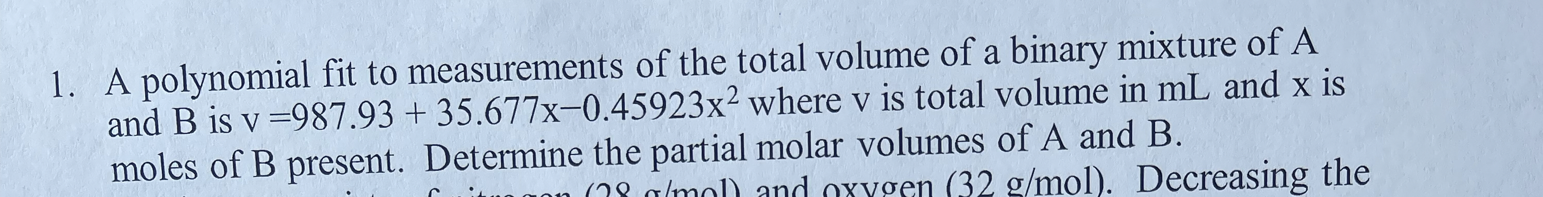 Solved A polynomial fit to measurements of the total volume | Chegg.com