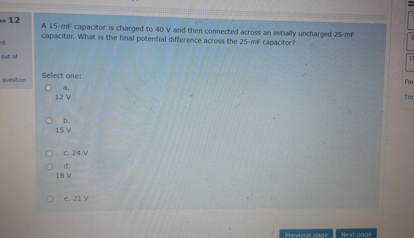 Solved = on 12 A 15-mF capacitor is charged to 40 V and then | Chegg.com