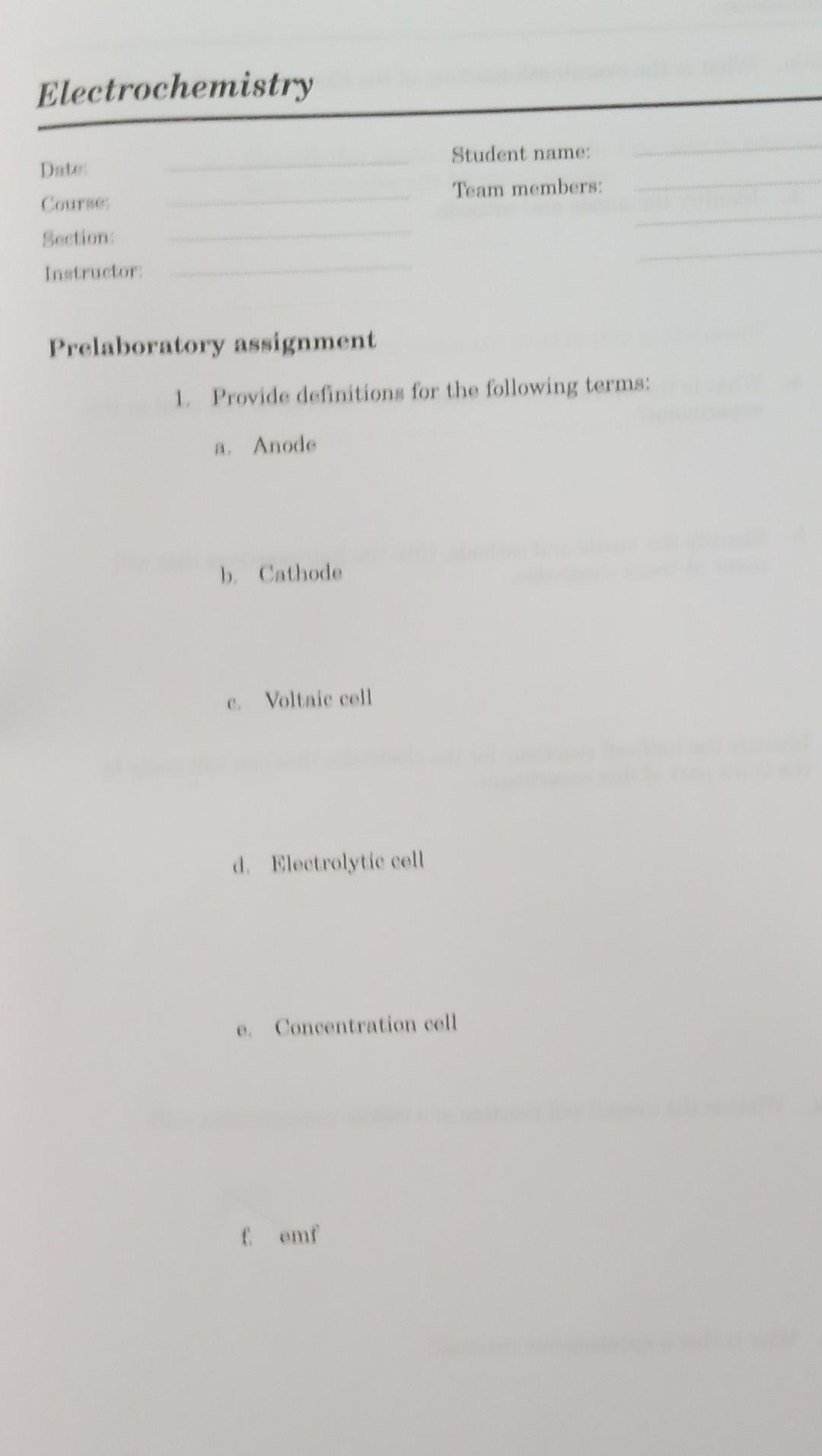Solved laboratory assignment 1. Provide definitions for the | Chegg.com