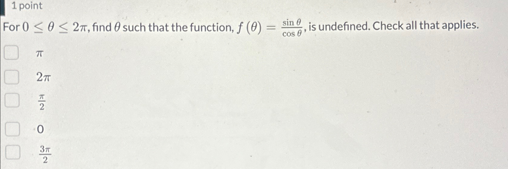 Solved 1 ﻿pointFor 0≤θ≤2π, ﻿find θ ﻿such that the function, | Chegg.com