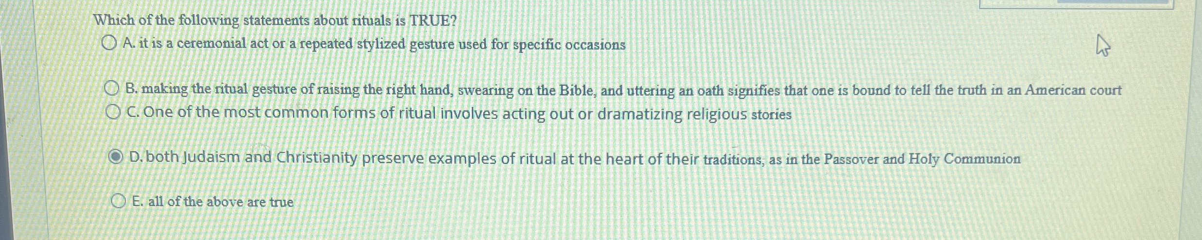 Solved Which of the following statements about rituals is | Chegg.com