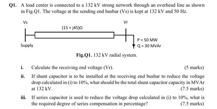 Solved 1. A load center is connected to a 132kV strong | Chegg.com