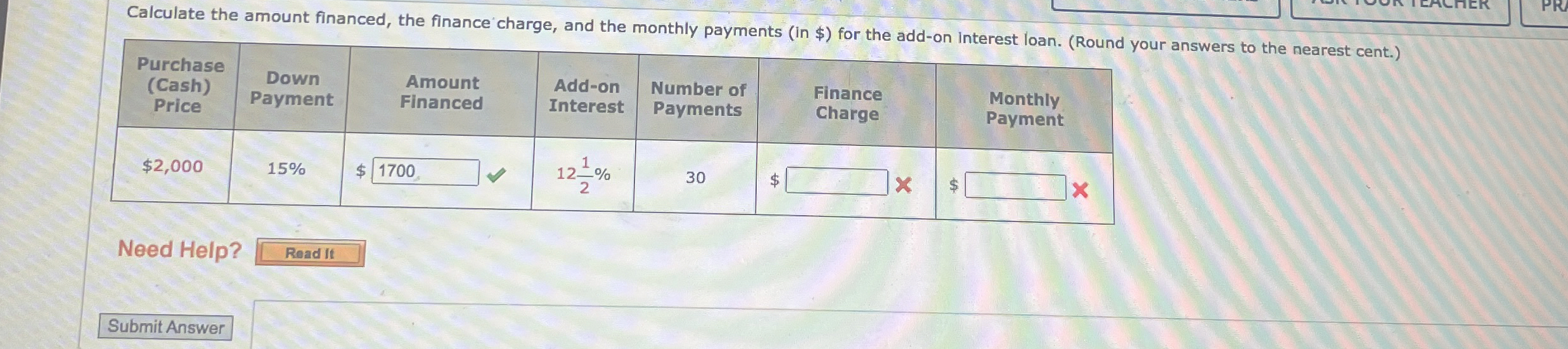 Solved Calculate the amount financed, the finance charge, | Chegg.com