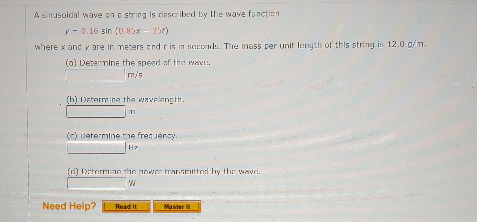 Solved A sinusoidal wave on a string is described by the | Chegg.com