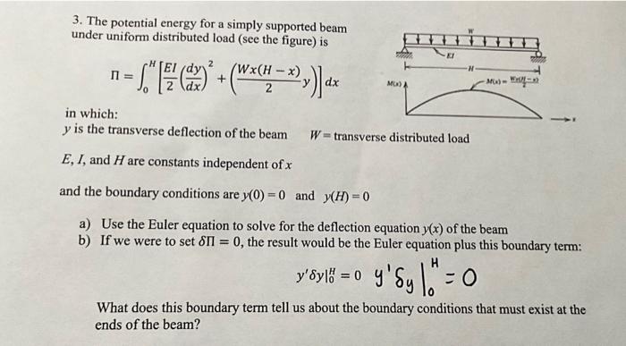 Solved 3. The potential energy for a simply supported beam | Chegg.com