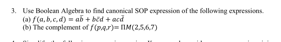 Solved Use Boolean Algebra to find canonical SOP expression | Chegg.com