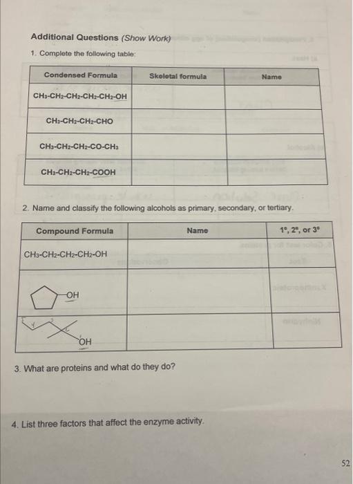 Solved Additional Questions (Show Work) 1. Complete the | Chegg.com