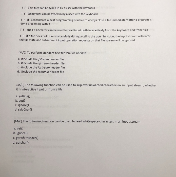 Solved TF When using the input operator>> to read into an | Chegg.com