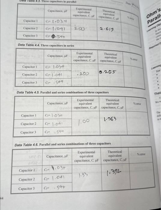 Solved Data Table 4.4. Three capacitors in series Data Table | Chegg.com