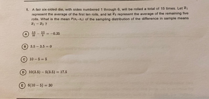 Solved 1. A fair six-sided die, with sides numbered 1 | Chegg.com