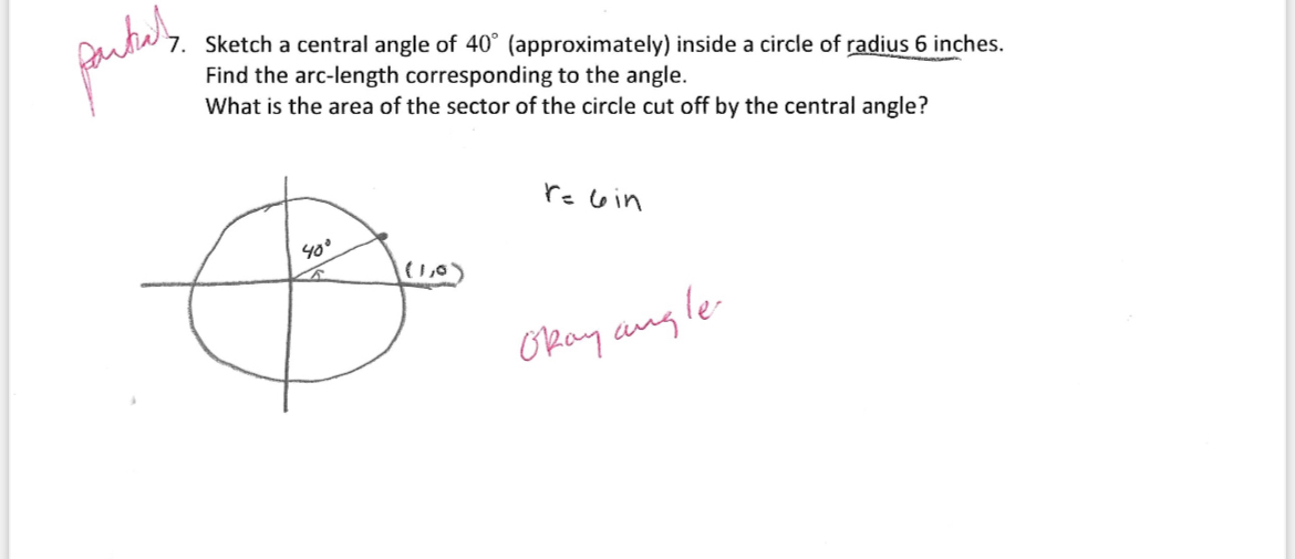 Solved Sketch a central angle of 40° (approximately) ﻿inside | Chegg.com