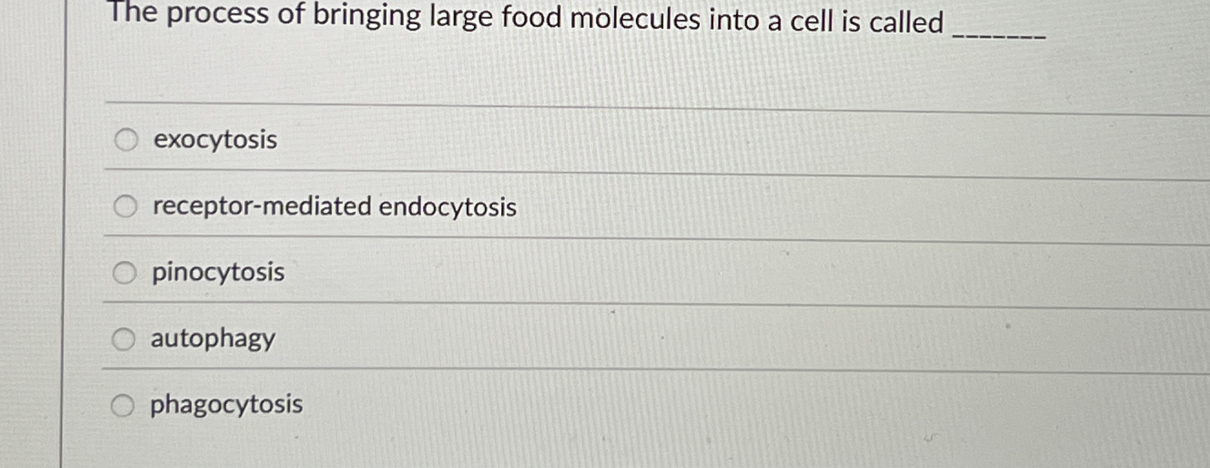 Solved The process of bringing large food molecules into a | Chegg.com