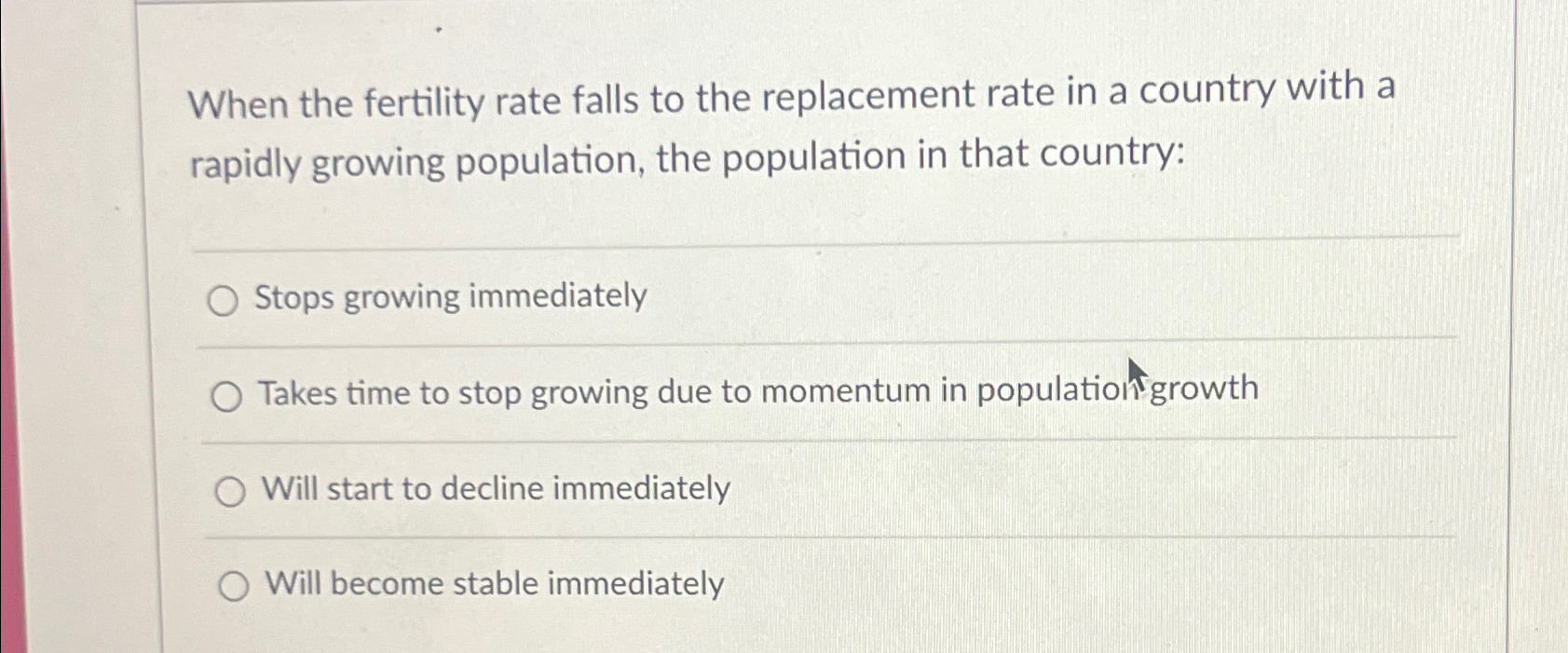 Solved When the fertility rate falls to the replacement rate | Chegg.com