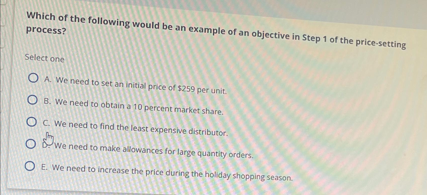 Solved Which of the following would be an example of an | Chegg.com