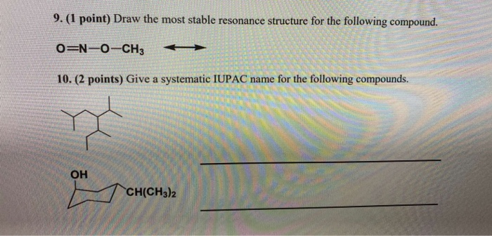 Solved 9. (1 point) Draw the most stable resonance structure | Chegg.com