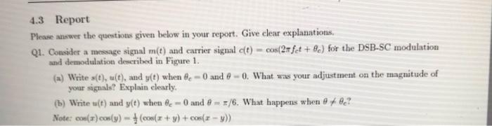 Solved 1 1 Dsb Sc Modulation And Demodulation A Construct A