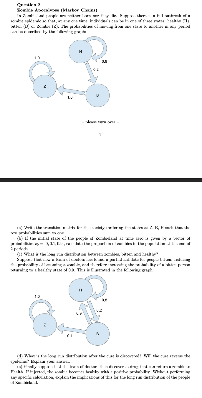 Solved Question 2 ﻿Zombie Apocalypse (Markov Chains). ﻿In | Chegg.com