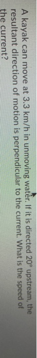 Solved A kayak can move at 3.3 km/h in unmoving water. If it | Chegg.com