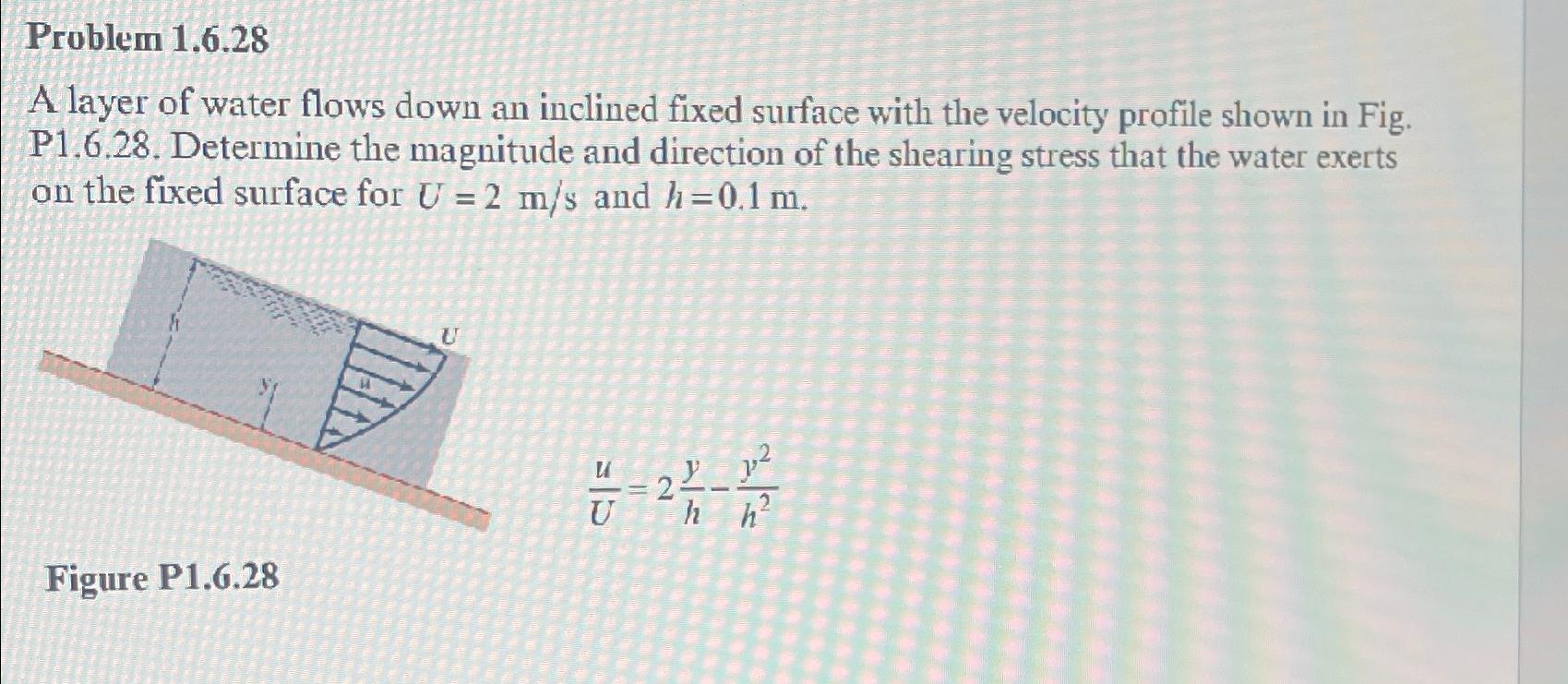 Solved Problem 1.6.28\\nA layer of water flows down an | Chegg.com