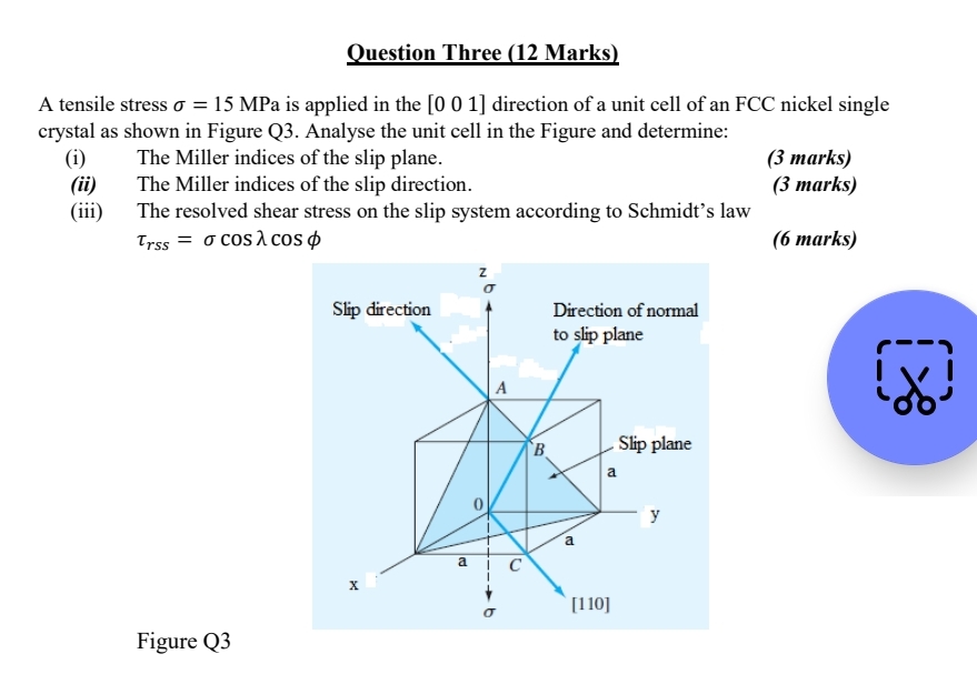 Solved Question Three (12 ﻿Marks) ﻿crystal as shown in | Chegg.com
