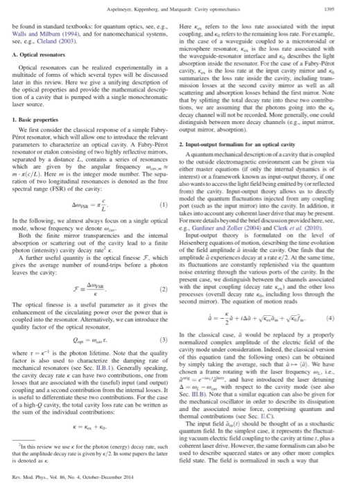 Solved Aspelmeyer Kippenberg. nad M a d Cavity optomechanics | Chegg.com