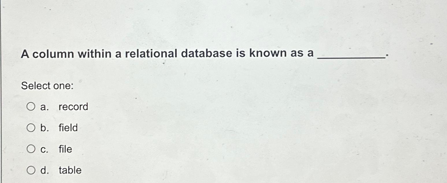 Solved A column within a relational database is known as | Chegg.com