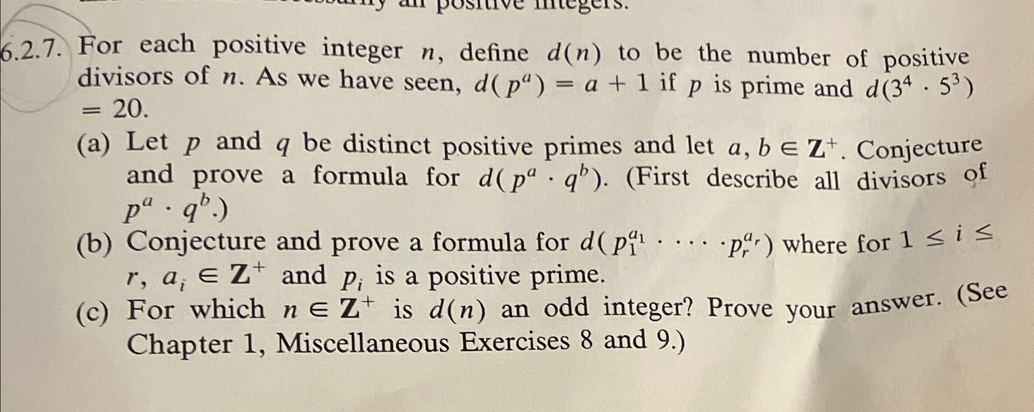 Solved 6.2.7. ﻿For each positive integer n, ﻿define d(n) ﻿to | Chegg.com