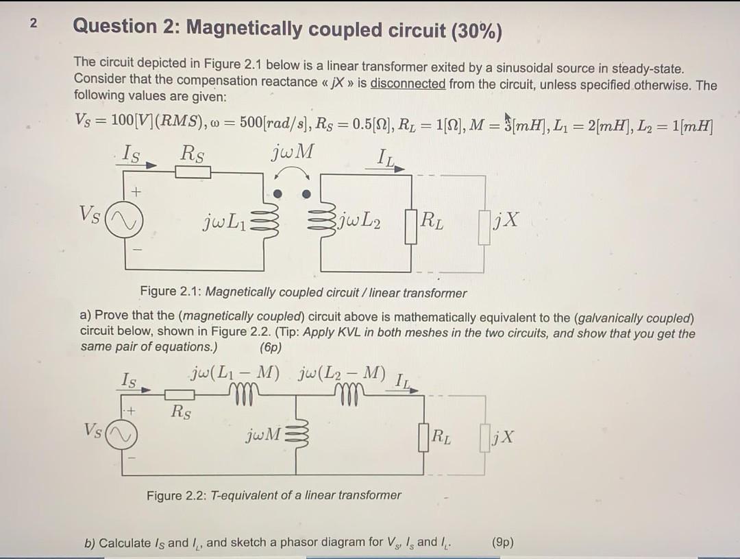 Solved 2 Question 2: Magnetically coupled circuit (30%) The | Chegg.com