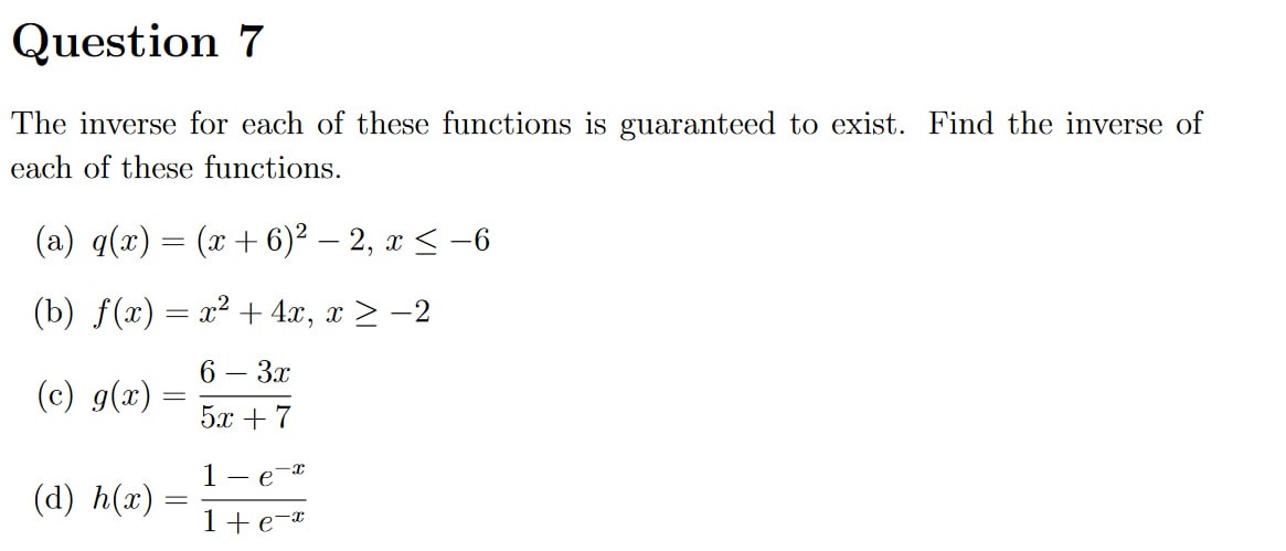 Solved Question 7The inverse for each of these functions is | Chegg.com
