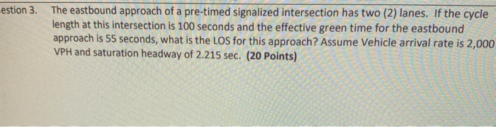 Solved estion 3. The eastbound approach of a pre-timed | Chegg.com Solved estion 3. The eastbound approach of a pre-timed | Chegg.com
