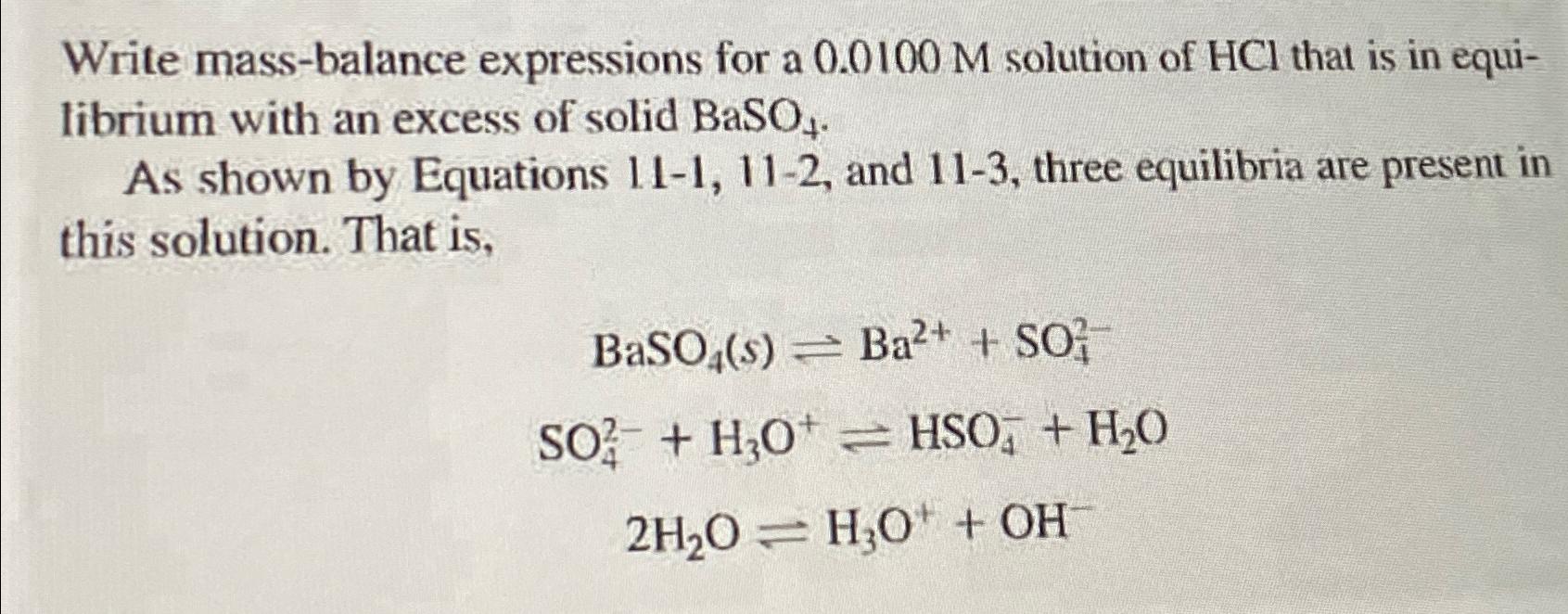 Write mass-balance expressions for a 0.0100M | Chegg.com