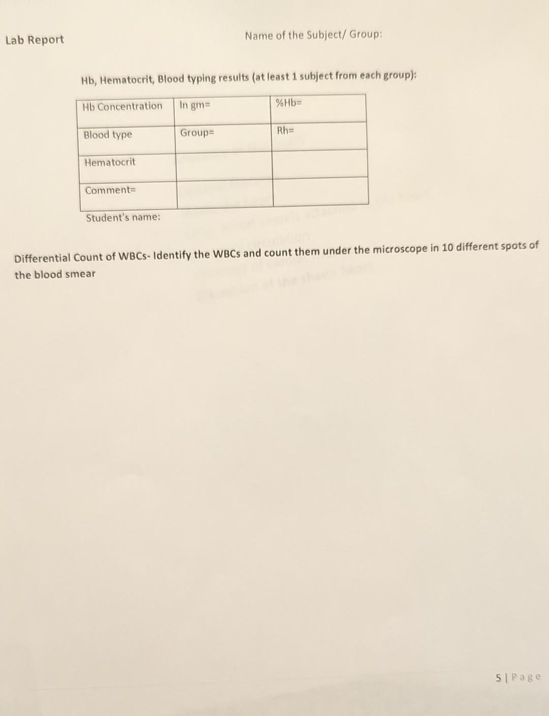 Solved Hb, Hematocrit, Blood typing results (at least 1 | Chegg.com