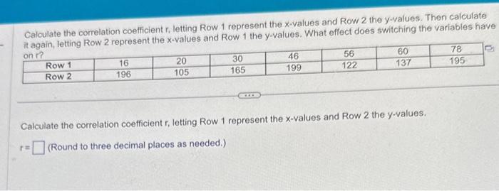 Solved Calculate the correlation coefficient r, letting Row | Chegg.com