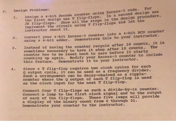 Solved c. 1. Design Problems: Design a 4-bit decade counter | Chegg.com