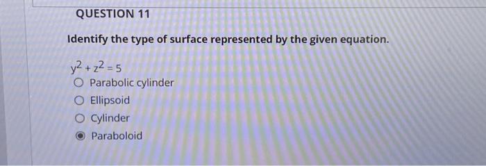 Solved QUESTION 11 Identify the type of surface represented | Chegg.com