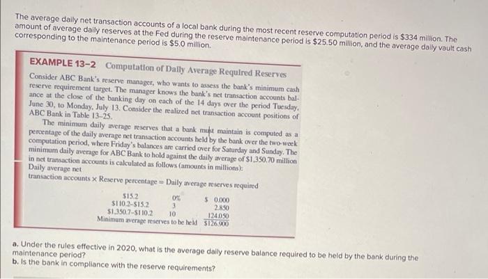 Solved The average daily net transaction accounts of a local | Chegg.com