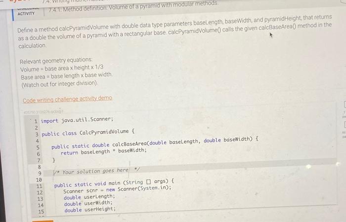 Solved Define a method calcPyramidvolume with double data | Chegg.com